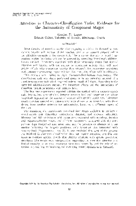 (PDF) Attention in character-classification tasks: Evidence for the automaticity of component stages