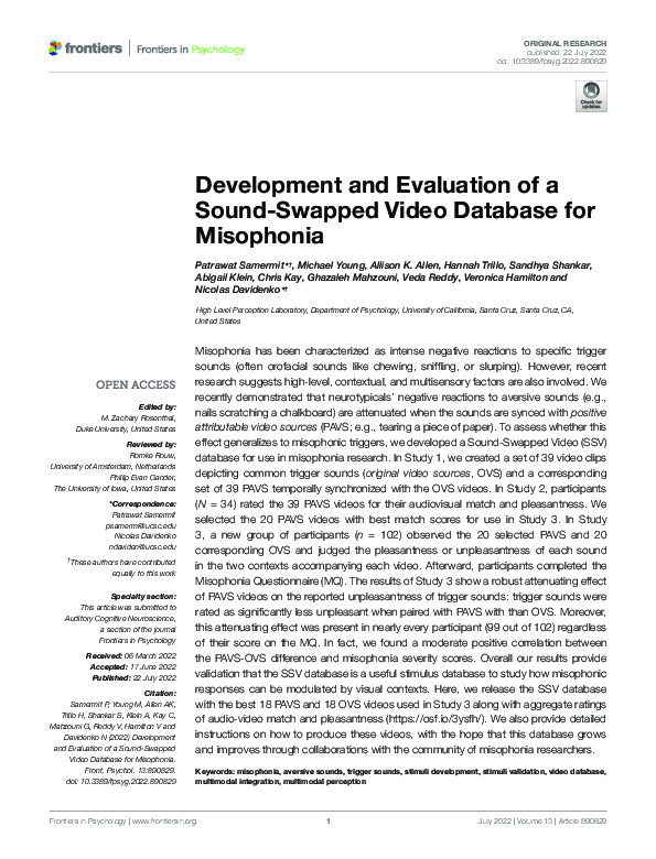 (PDF) Development and Evaluation of a Sound-Swapped Video Database for ...