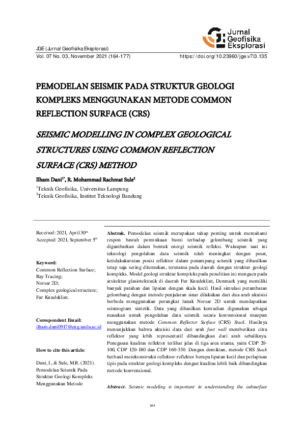(PDF) Pemodelan Seismik Pada Struktur Geologi Kompleks Menggunakan Metode Common Reflection ...