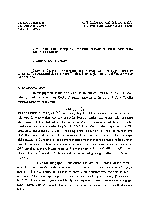 (PDF) On inversion of square matrices partitioned into non-square blocks