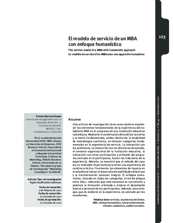 (PDF) El modelo de servicio de un MBA con enfoque humanístico