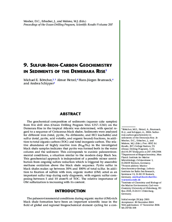 (PDF) Sulfur-iron-carbon geochemistry in sediments of the Demerara Rise