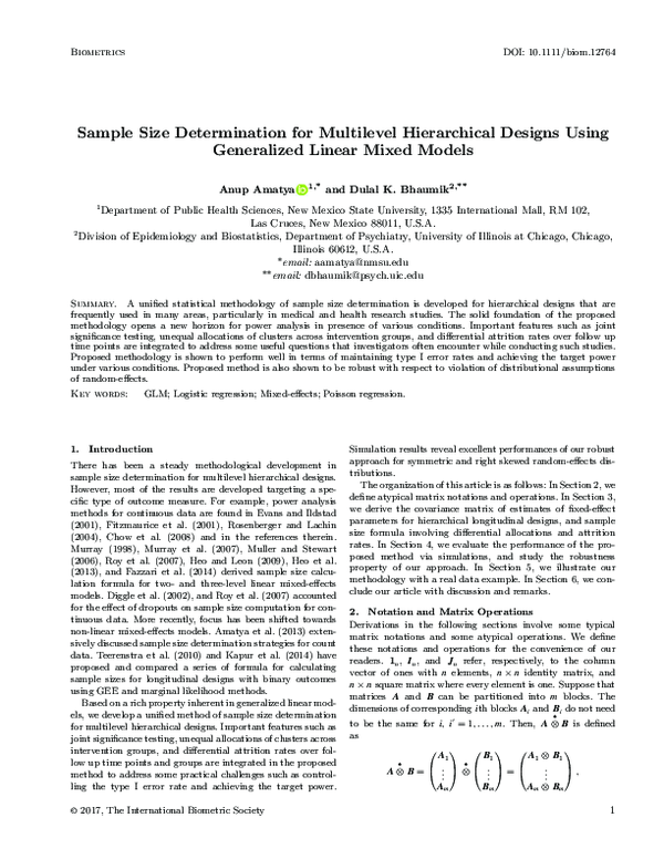 (PDF) Sample size determination for multilevel hierarchical designs using generalized linear ...