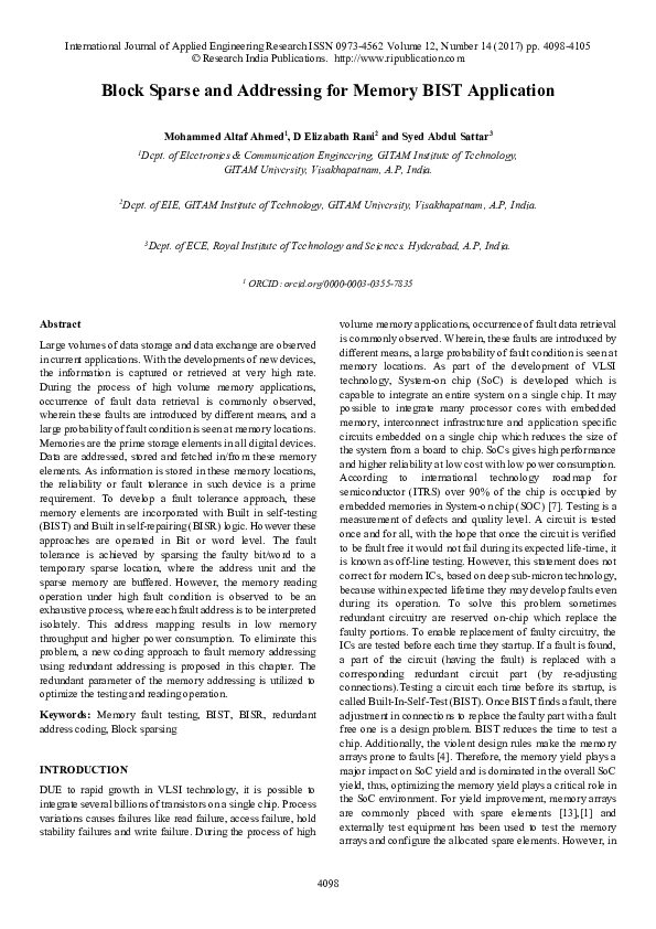 (PDF) Block Sparse and Addressing for Memory Bist Application