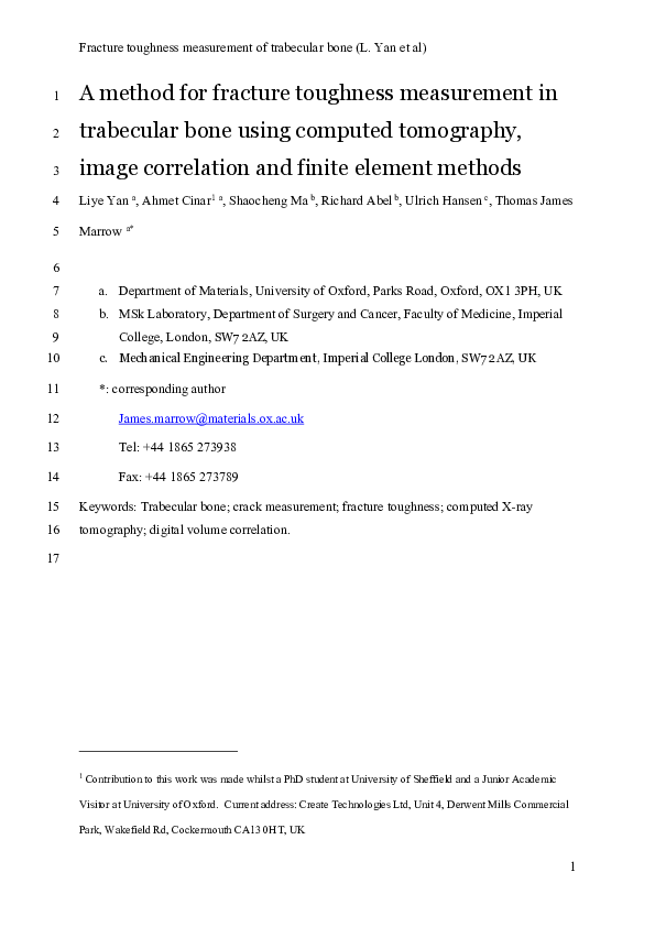 (PDF) A method for fracture toughness measurement in trabecular bone using computed tomography ...