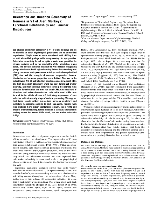 (PDF) Orientation and Direction Selectivity of Neurons in V1 of Alert ...