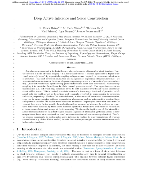 (PDF) Deep Active Inference and Scene Construction