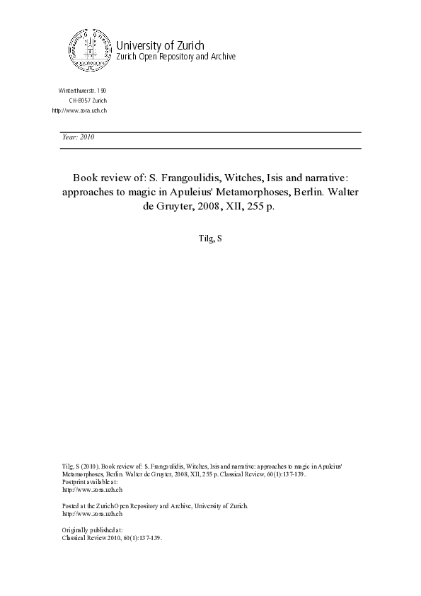 (PDF) Witches, Isis and narrative : approaches to magic in Apuleius ...
