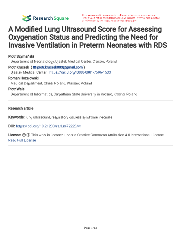 (PDF) A Modified Lung Ultrasound Score for Assessing Oxygenation Status ...