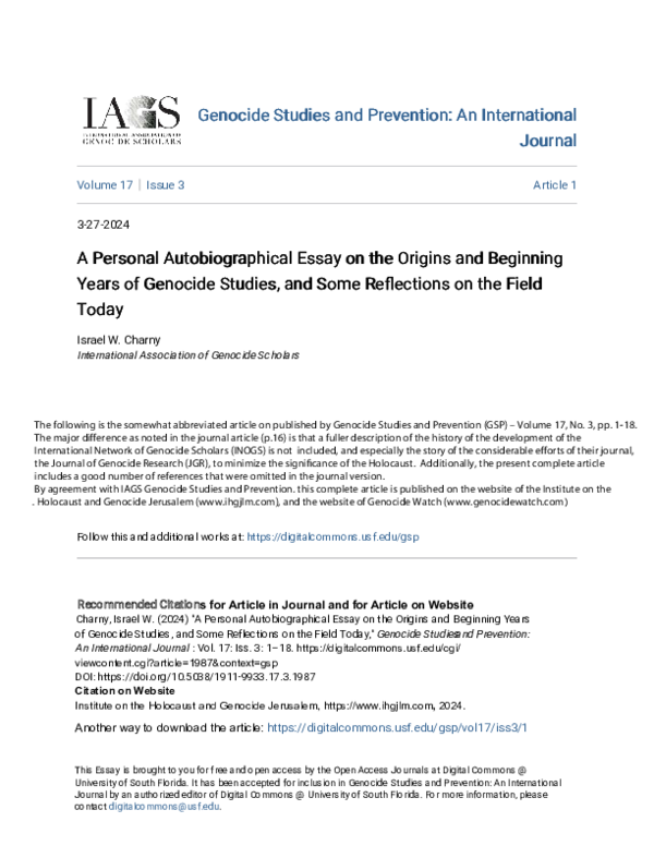 (PDF) Genocide Studies and Prevention: An International Genocide ...
