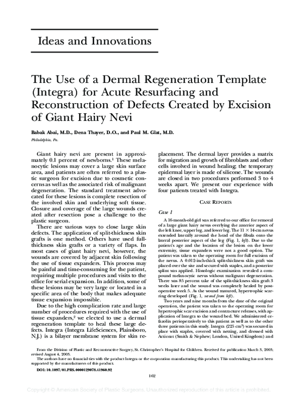 (PDF) The Use of a Dermal Regeneration Template (Integra) for Acute ...