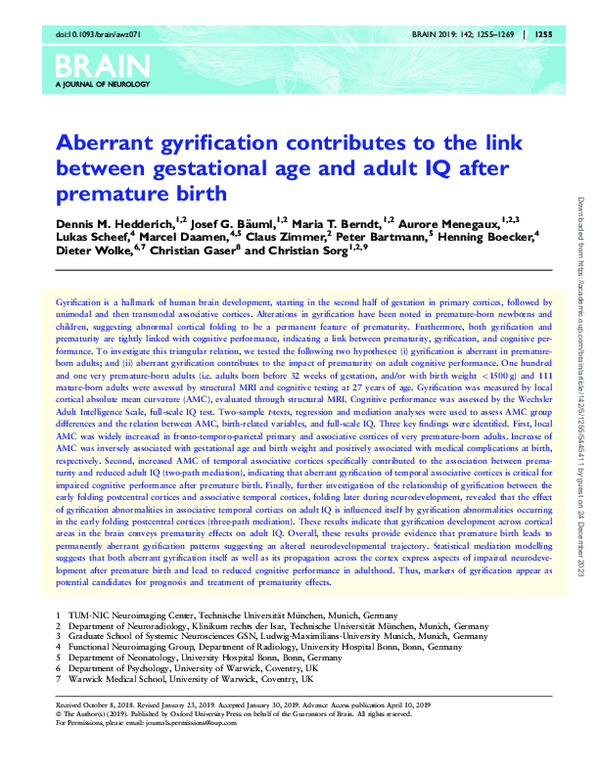 (PDF) Aberrant gyrification contributes to the link between gestational ...