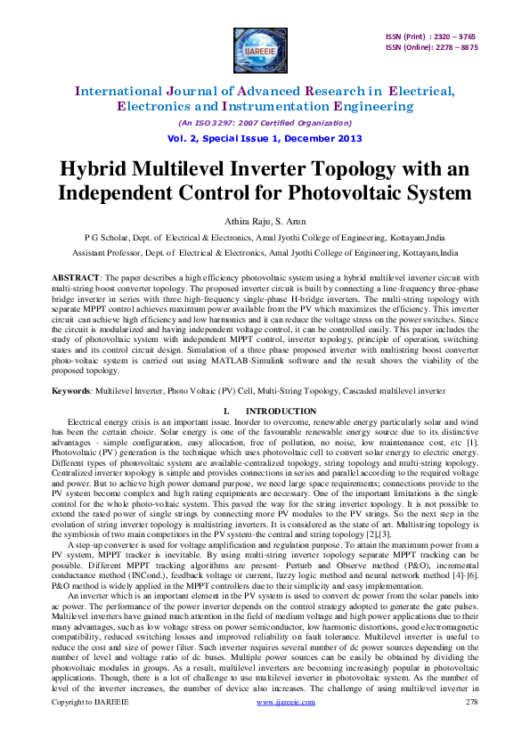 Pdf Hybrid Multilevel Inverter Topology With Anindependent Control
