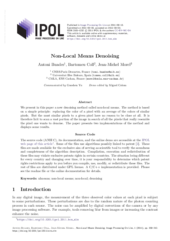 (PDF) Non-Local Means Denoising