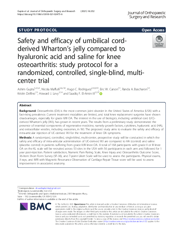 (PDF) Safety and efficacy of umbilical cord-derived Wharton’s jelly compared to hyaluronic acid ...