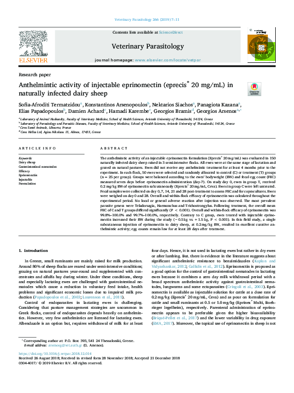 (PDF) Anthelmintic activity of injectable eprinomectin (eprecis® 20 mg ...