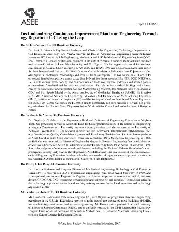(PDF) Institutionalizing Continuous Improvement Plan in an Engineering ...