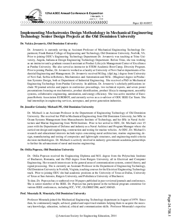 (PDF) Implementing Mechatronics Design Methodology in Mechanical Engineering Technology Senior ...