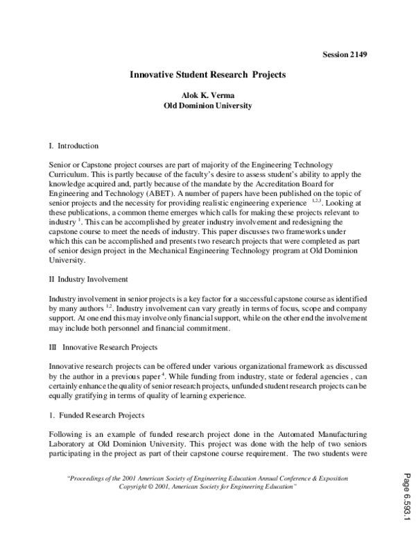 (PDF) Innovative Student Research Projects