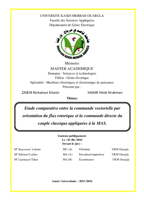 (PDF) Etude comparative entre la commande vectorielle par orientation ...