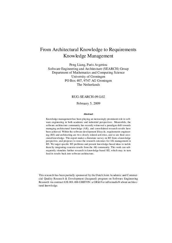(PDF) From Architectural Knowledge to Requirements Knowledge Management
