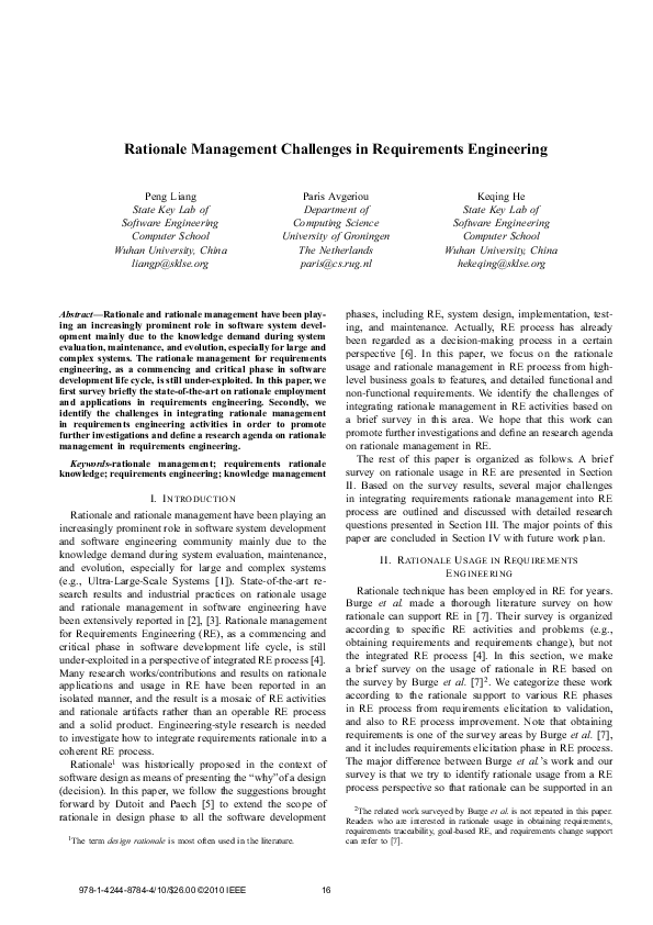 (PDF) Rationale management challenges in requirements engineering