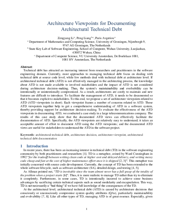 (PDF) Architecture viewpoints for documenting architectural technical debt