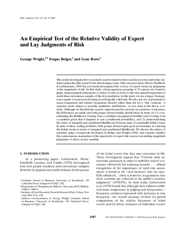(PDF) An Empirical Test of the Relative Validity of Expert and Lay ...