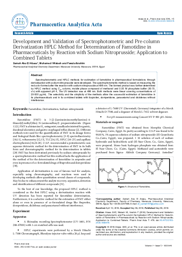 Pdf Development And Validation Of Spectrophotometric And Pre Column Derivatization Hplc Method