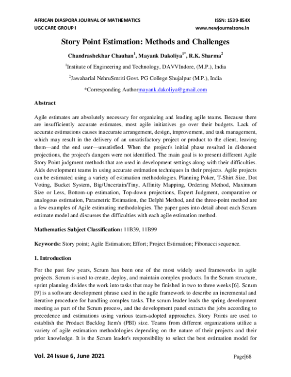 (PDF) Story Point Estimation: Methods and Challenges