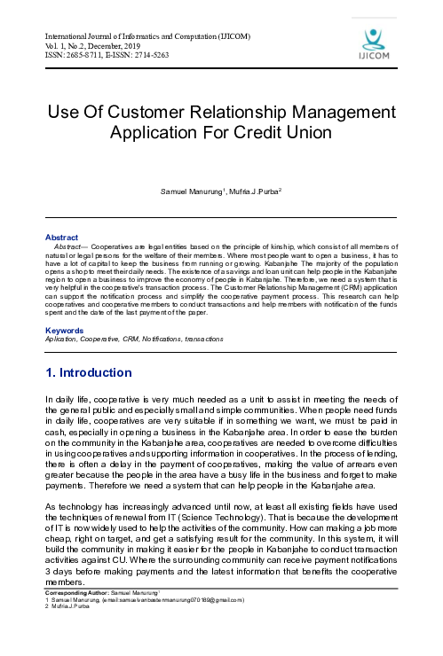 (PDF) Use Of Customer Relationship Management Application For Credit Union