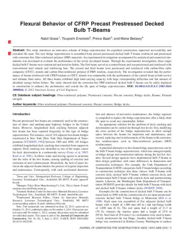 (PDF) Flexural Behavior of CFRP Precast Prestressed Decked Bulb T -Beams