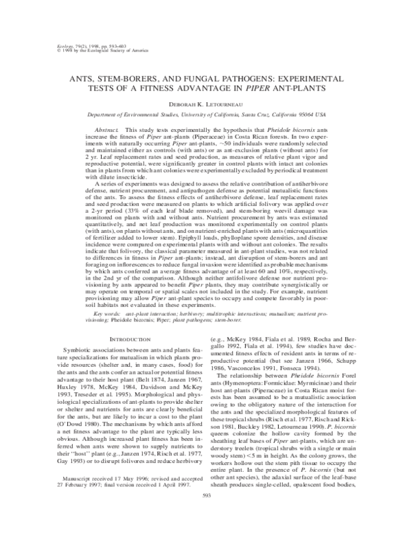 (PDF) Ants, Stem-Borers, and Fungal Pathogens: Experimental Tests of a ...
