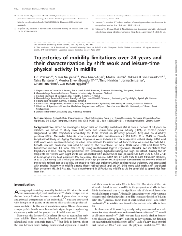 (PDF) Mobility Limitations and Their Relation to Work and Activity