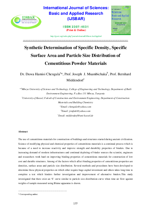 (PDF) Synthetic Determination of Specific Density, Specific Surface ...