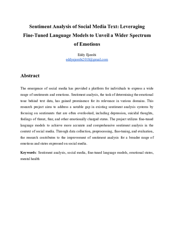 (PDF) Sentiment Analysis of Social Media Text: Leveraging Fine-Tuned Language Models to Unveil a ...