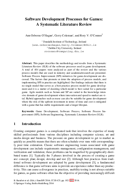 (PDF) Software Development Processes for Games: A Systematic Literature Review