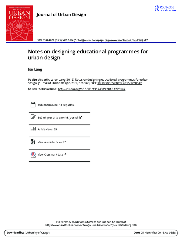 (PDF) Notes on designing educational programmes for urban design