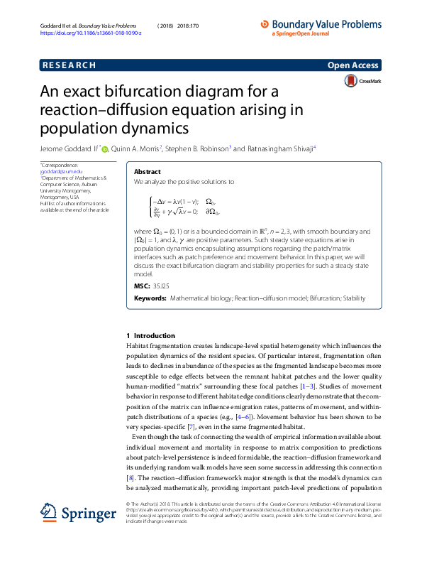 (PDF) An exact bifurcation diagram for a reaction–diffusion equation ...