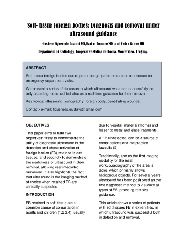 (PDF) Soft-tissue foreign bodies : Diagnosis and removal under ...
