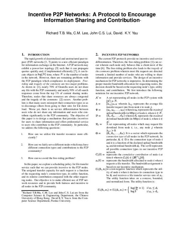 (PDF) Incentive P2P networks | John C.S. Lui - Academia.edu