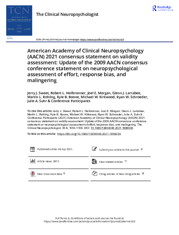 (PDF) American Academy of Clinical Neuropsychology (AACN) 2021 ...