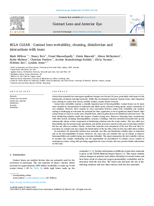 (PDF) BCLA CLEAR - Contact lens wettability, cleaning, disinfection and ...