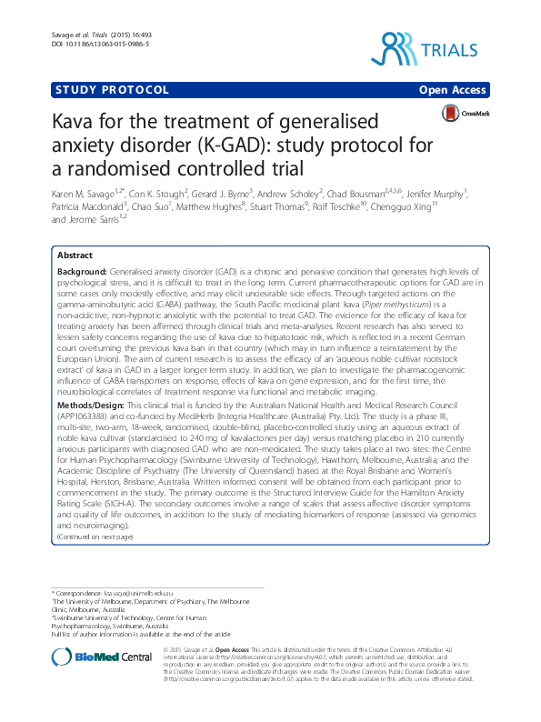 (PDF) Kava for the treatment of generalised anxiety disorder (K-GAD): study protocol for a ...