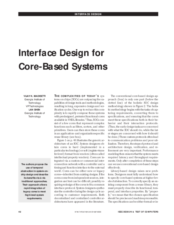 (PDF) Interface design for core-based systems