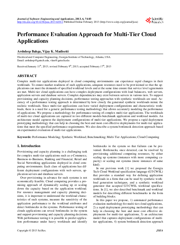(PDF) Performance Evaluation Approach for Multi-Tier Cloud Applications