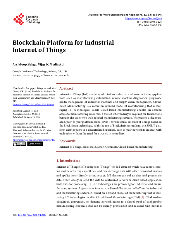 (PDF) Blockchain Platform for Industrial Internet of Things