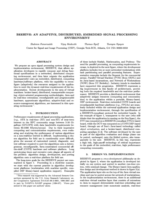 (PDF) BEEHIVE: an adaptive, distributed, embedded signal processing environment