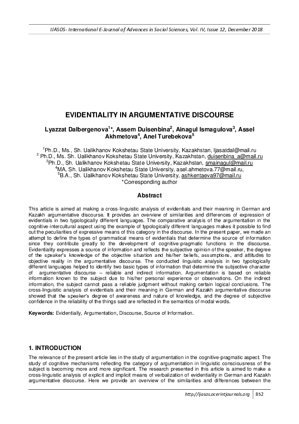 (PDF) Evidentiality in Argumentative Discourse