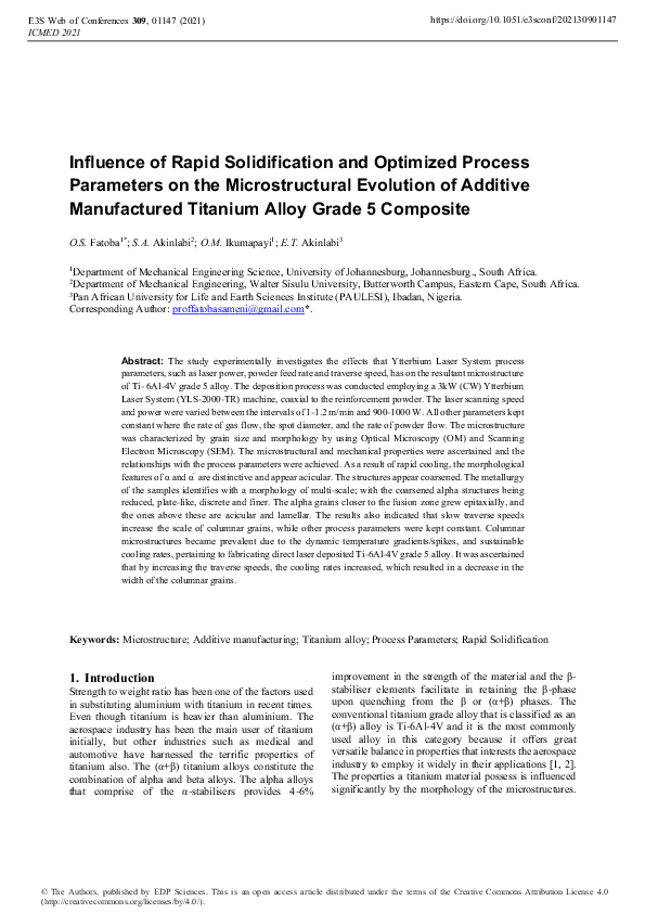 Pdf Influence Of Rapid Solidification And Optimized Process